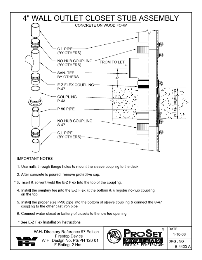 » B-4403-A ~ Wall Outlet Closet Stub Assembly for Concrete on Wood ...