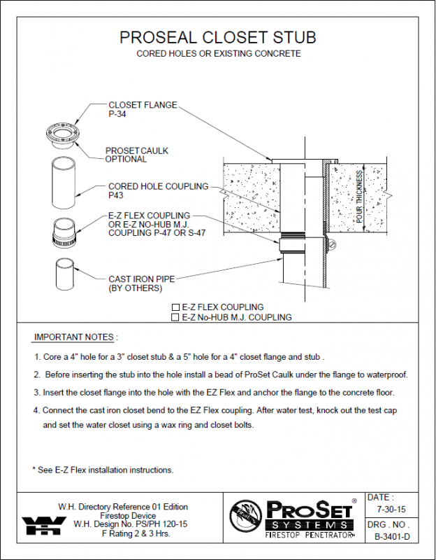 » B-3401-D ~ ProSeal Closet Stub for Cored HolesProVent Penetration Systems