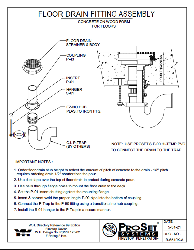 » B-6510X-A ~ Medium Duty Floor Drain Stub for Concrete on Wood ...