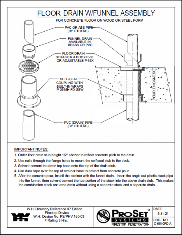 » C-6510FD-A ~ Floor Funnel/Drain & Stack for Concrete on Wood and ...
