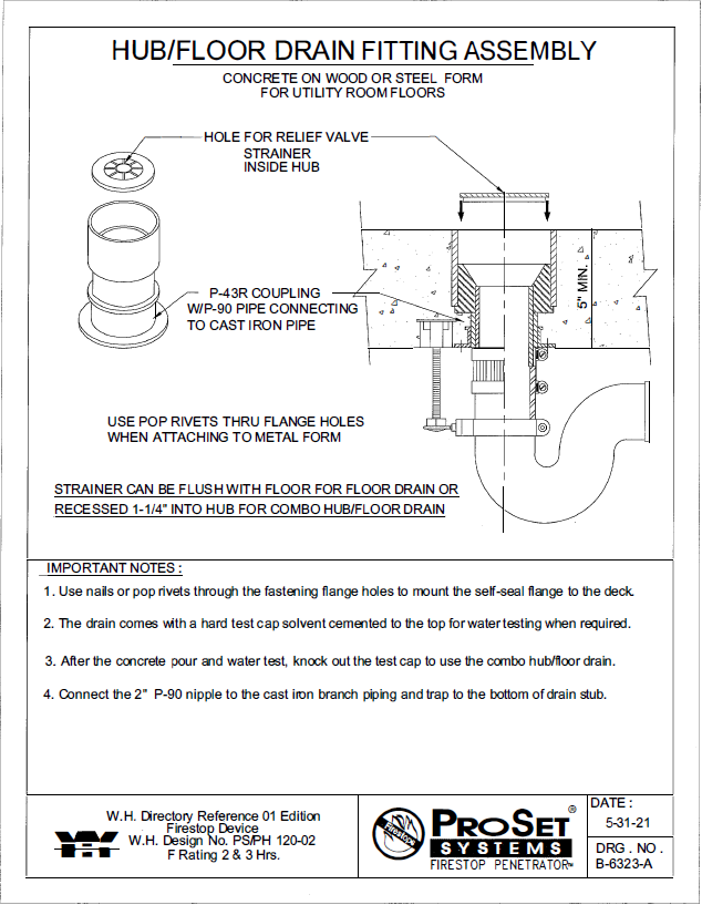 » B-6323-A ~ Hub/Floor Combo Drain for Concrete on Wood or Steel ...
