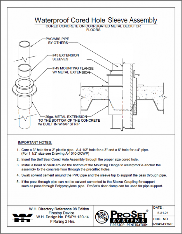 » C-9049-DCWP ~ Waterproof Cored Hole Sleeve Assembly for Concrete on ...